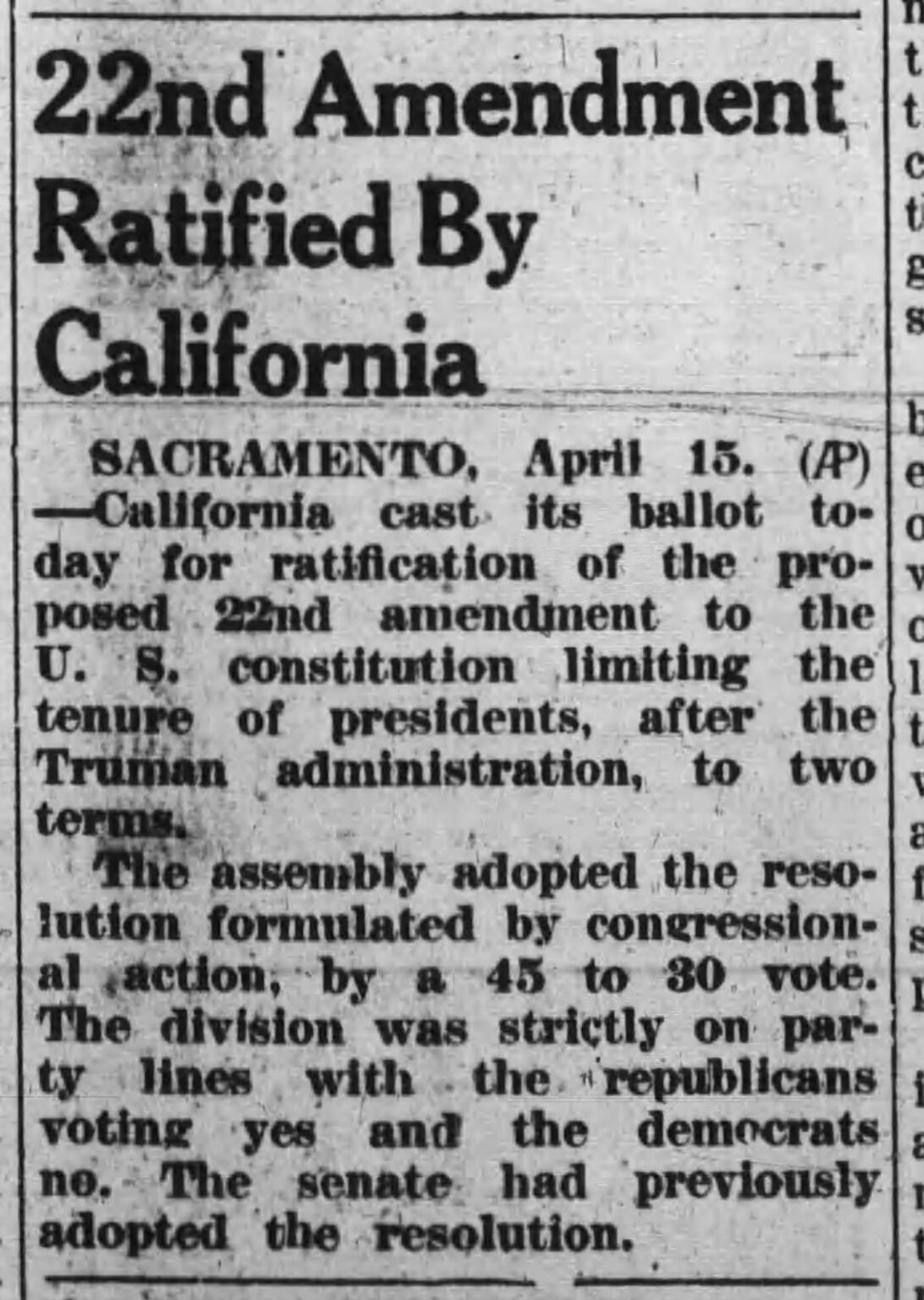 2 presidential terms, 41 states: the ratification of the 22nd Amendment ...