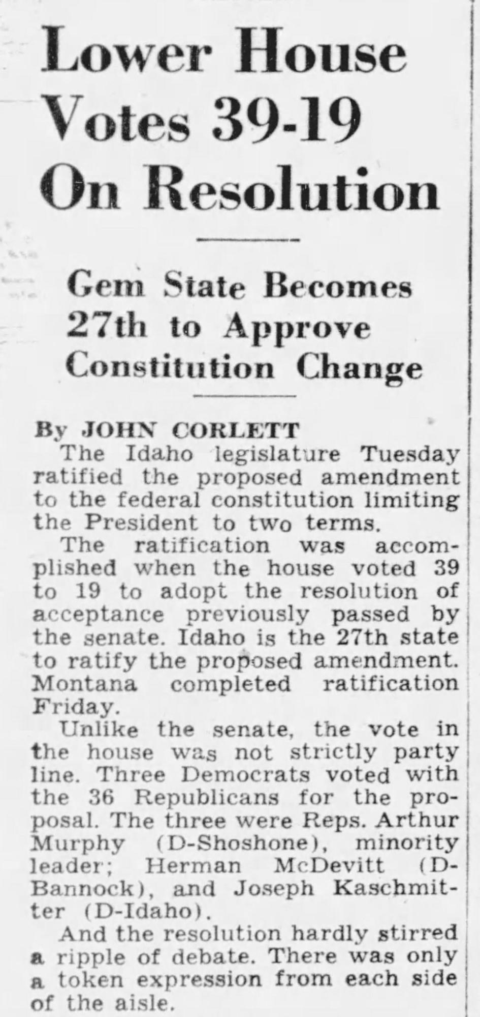2 presidential terms, 41 states: the ratification of the 22nd Amendment ...