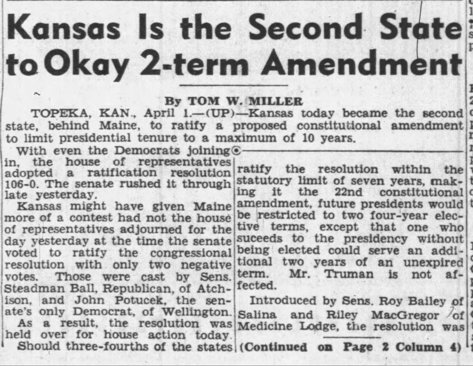 2 presidential terms, 41 states: the ratification of the 22nd Amendment ...