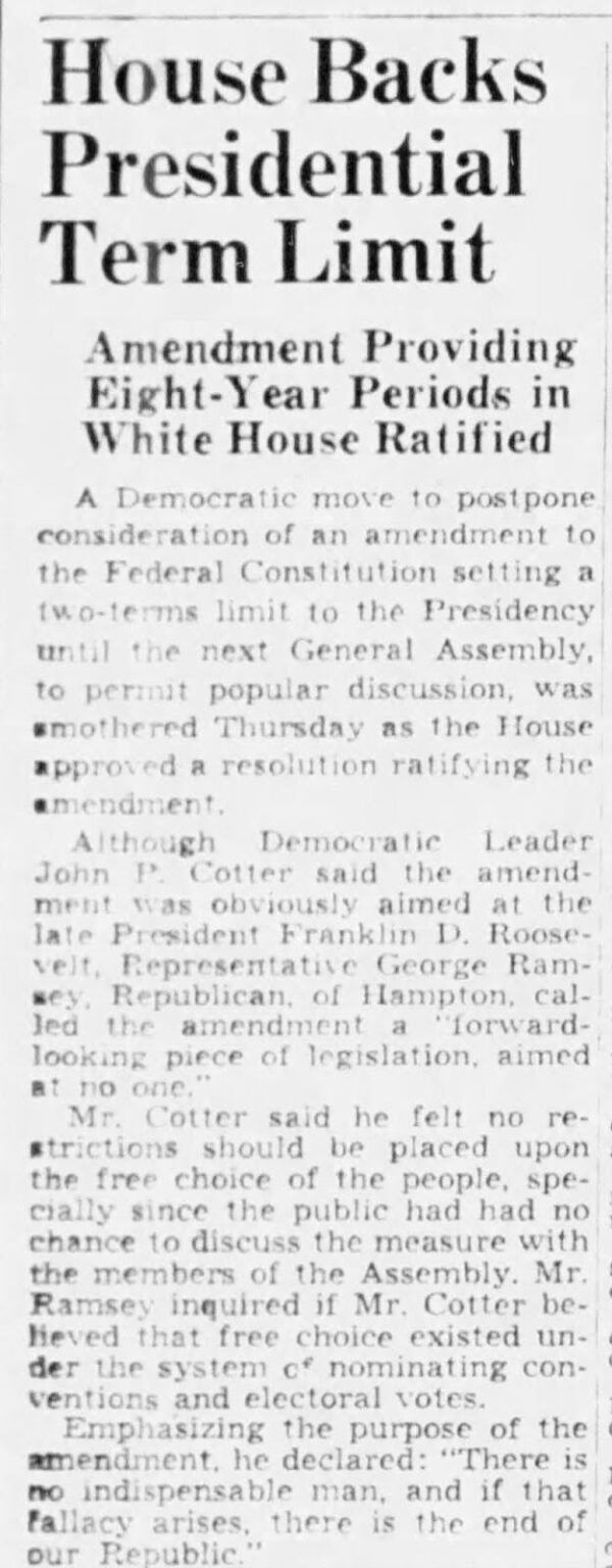 2 presidential terms, 41 states: the ratification of the 22nd Amendment ...