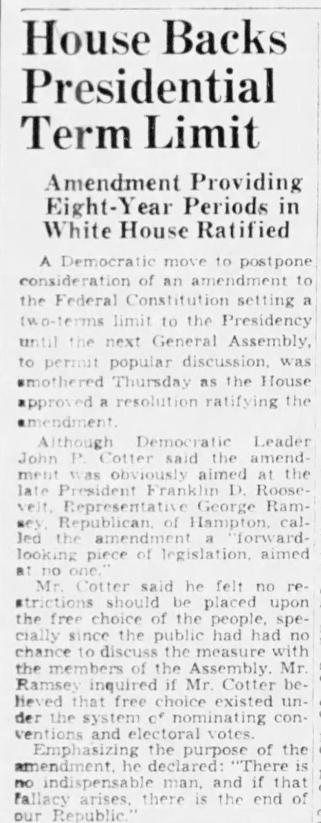 2 presidential terms, 41 states: the ratification of the 22nd Amendment ...