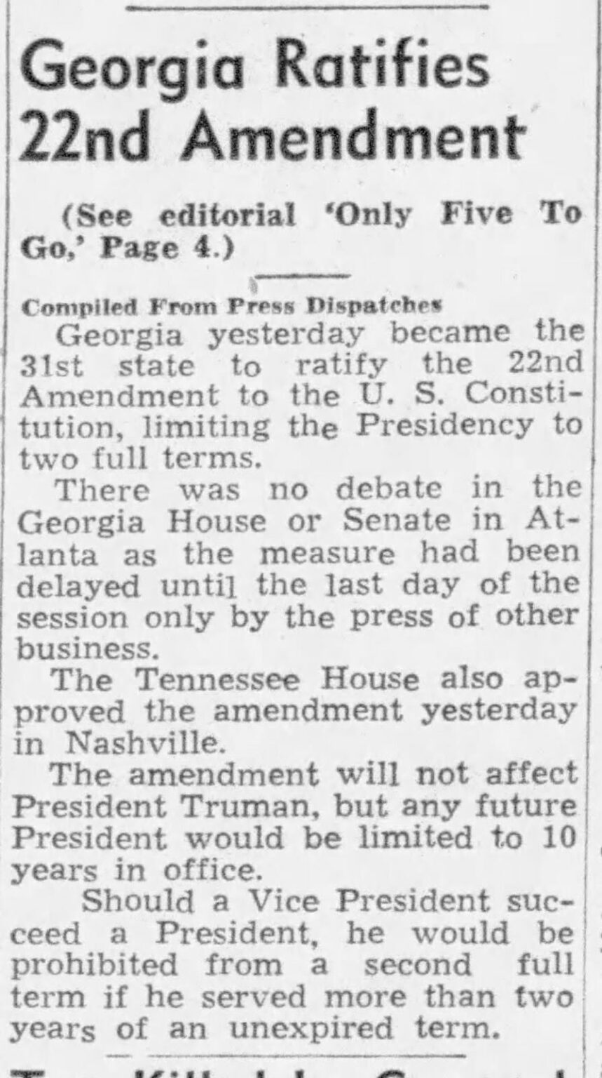 2 presidential terms, 41 states: the ratification of the 22nd Amendment ...