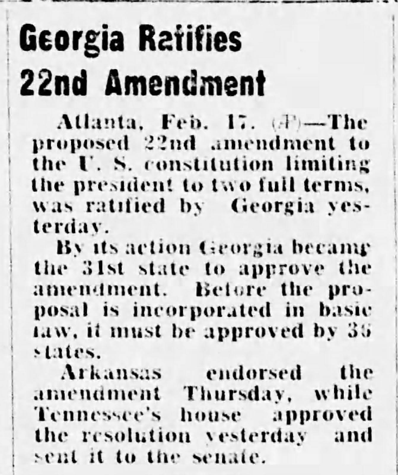 2 presidential terms, 41 states: the ratification of the 22nd Amendment ...