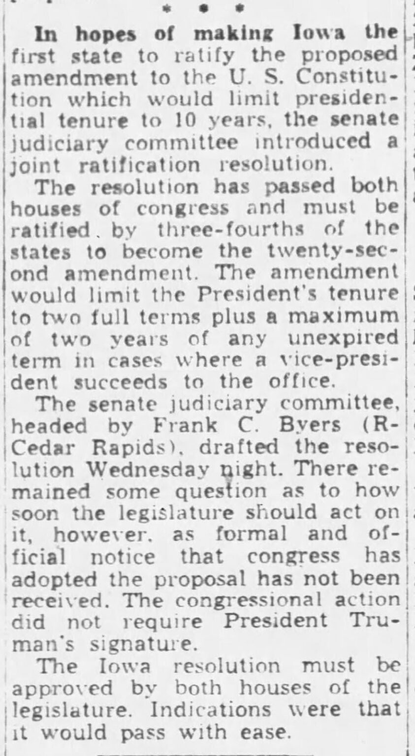 2 presidential terms, 41 states: the ratification of the 22nd Amendment ...
